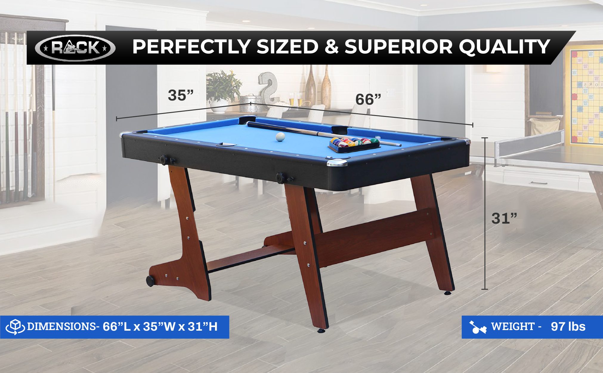 RACK Drogon 5.5-Foot Folding Billiard/Pool Table (Blue) | RACK Pool Tables