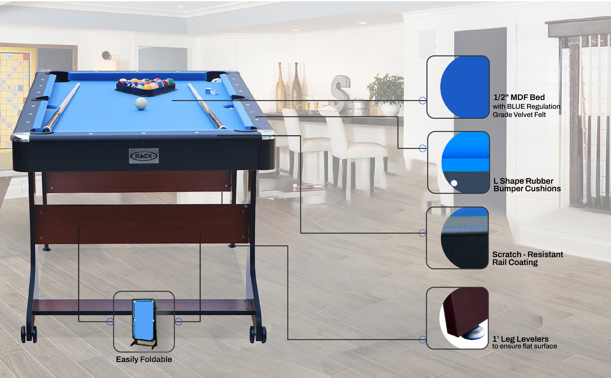 RACK Drogon 5.5-Foot Folding Billiard/Pool Table (Blue) – RACK Pool Tables