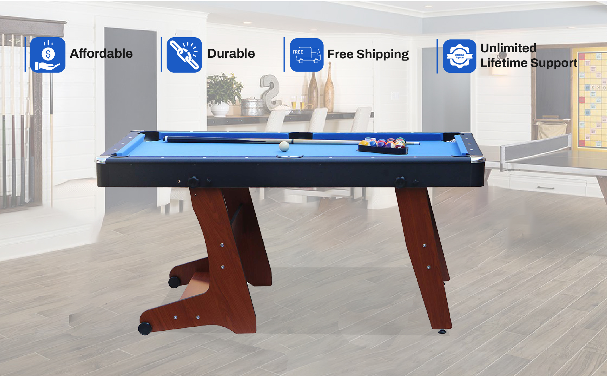 RACK Drogon 5.5-Foot Folding Billiard/Pool Table (Blue) | RACK Pool Tables