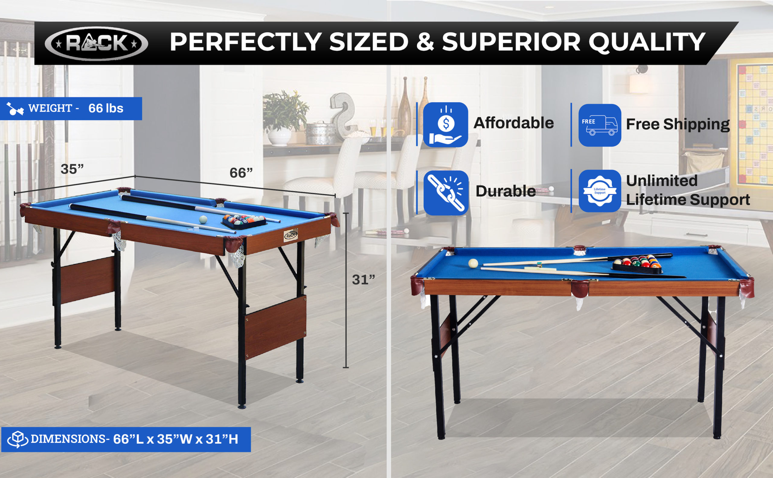 RACK Crucis 5.5-Foot Folding Billiard/Pool Table (Blue) – RACK Pool Tables