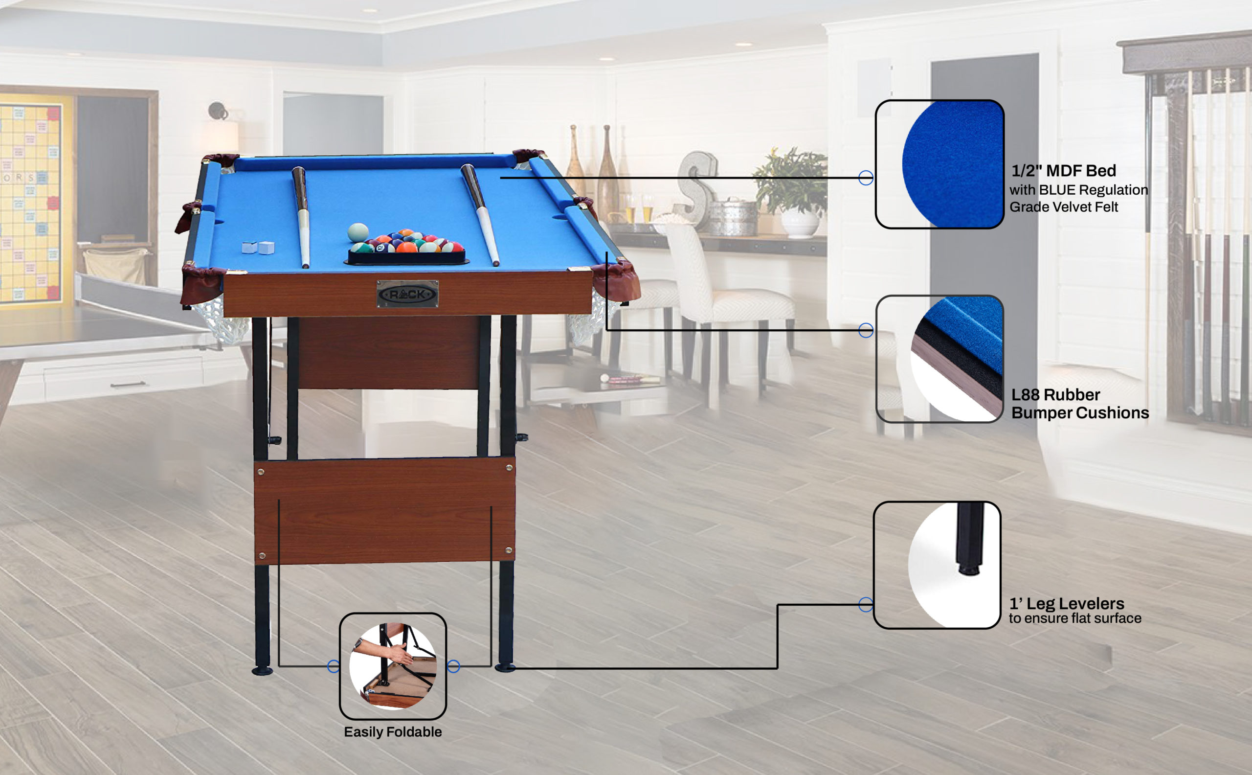 RACK Crux 55 in Folding Billiard/Pool Table (Blue) – RACK Pool Tables