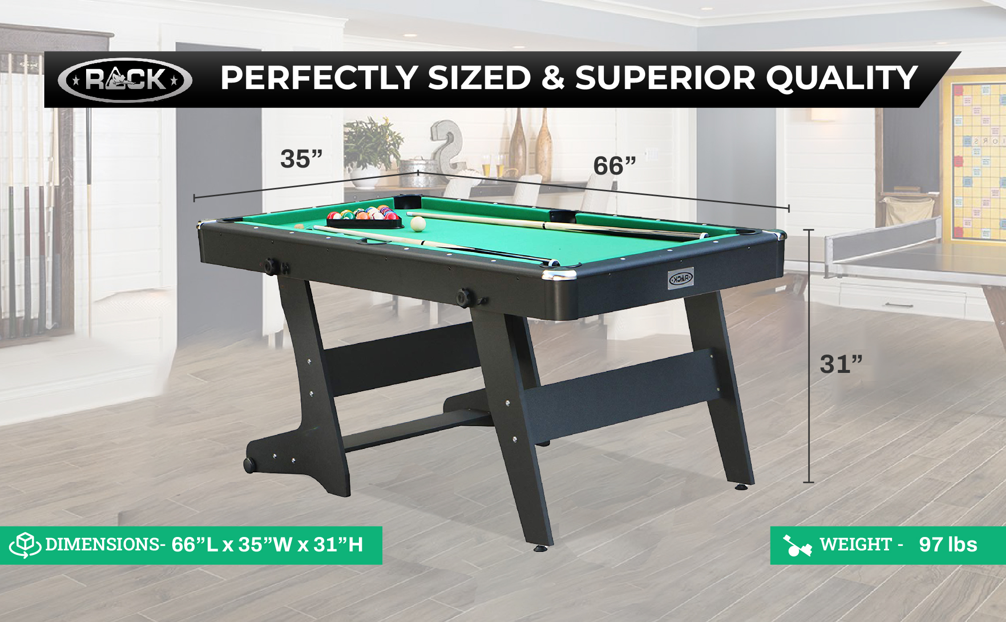 RACK Drogon 5.5-Foot Folding Billiard/Pool Table (Green) – RACK Pool Tables