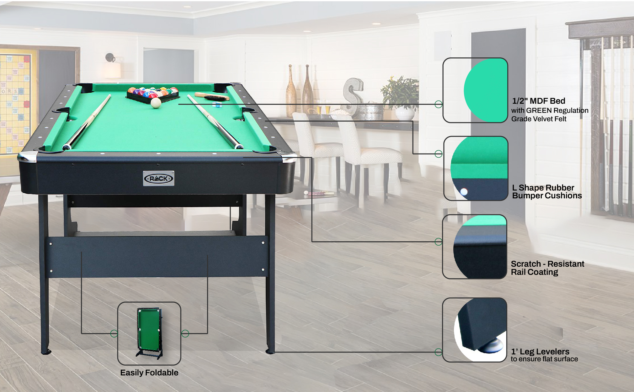 RACK Drogon 5.5-Foot Folding Billiard/Pool Table (Green) – RACK Pool Tables