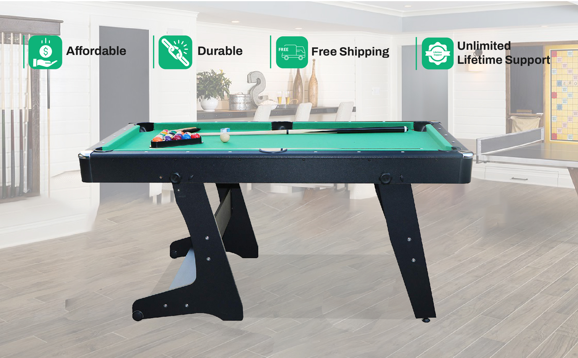 RACK Drogon 5.5-Foot Folding Billiard/Pool Table (Green) – RACK Pool Tables