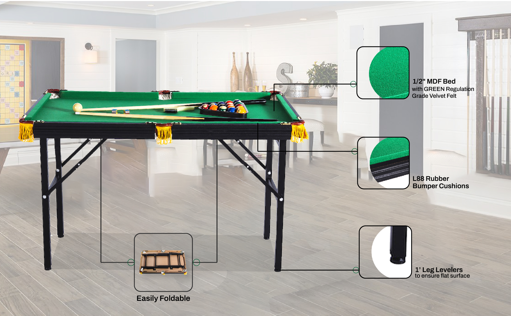 RACK Leo 4-Foot Folding Billiard/Pool Table (Green) – RACK Pool Tables