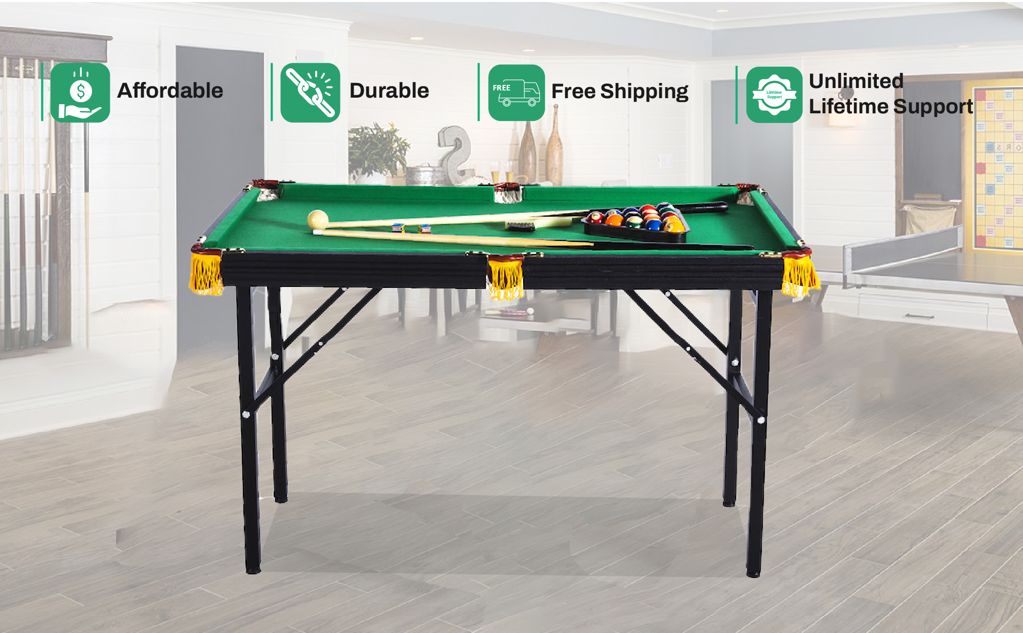 RACK Leo 4-Foot Folding Billiard/Pool Table (Green) – RACK Pool Tables