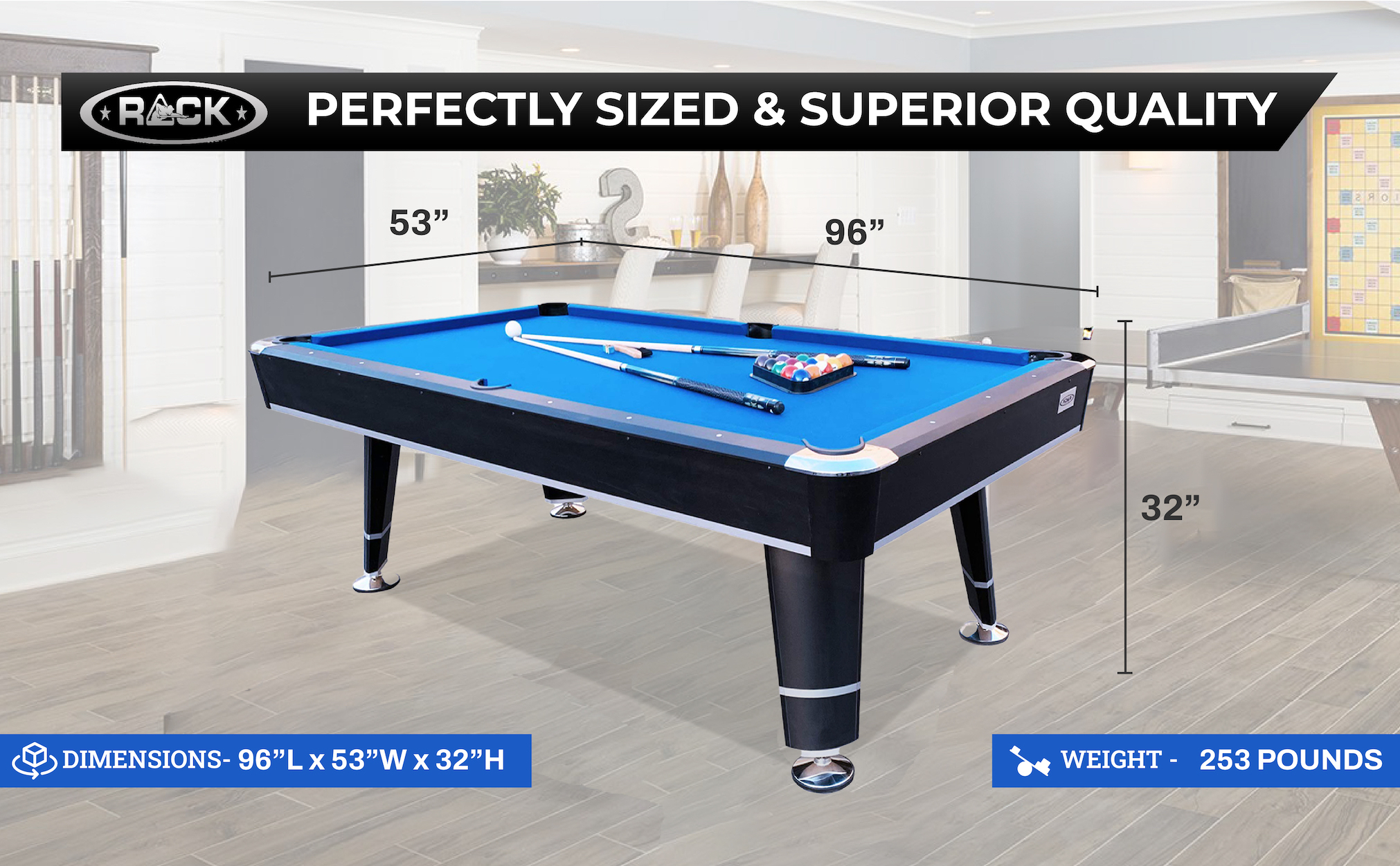 RACK Orion 8-Foot Tournament Billiard/Pool Table (Blue) – RACK Pool Tables