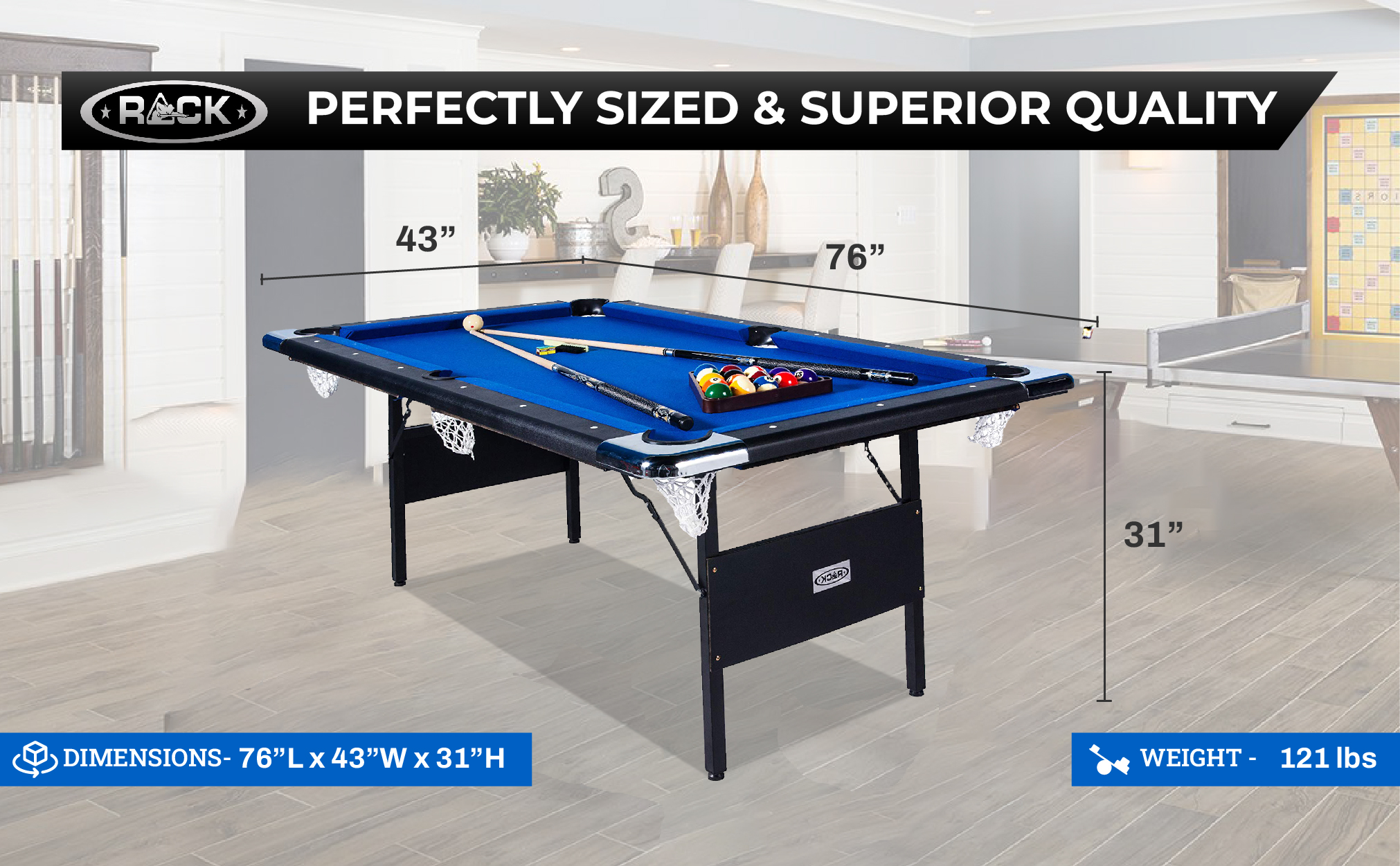 RACK Vega 6-Foot Folding Billiard/Pool Table (Blue) – RACK Pool Tables