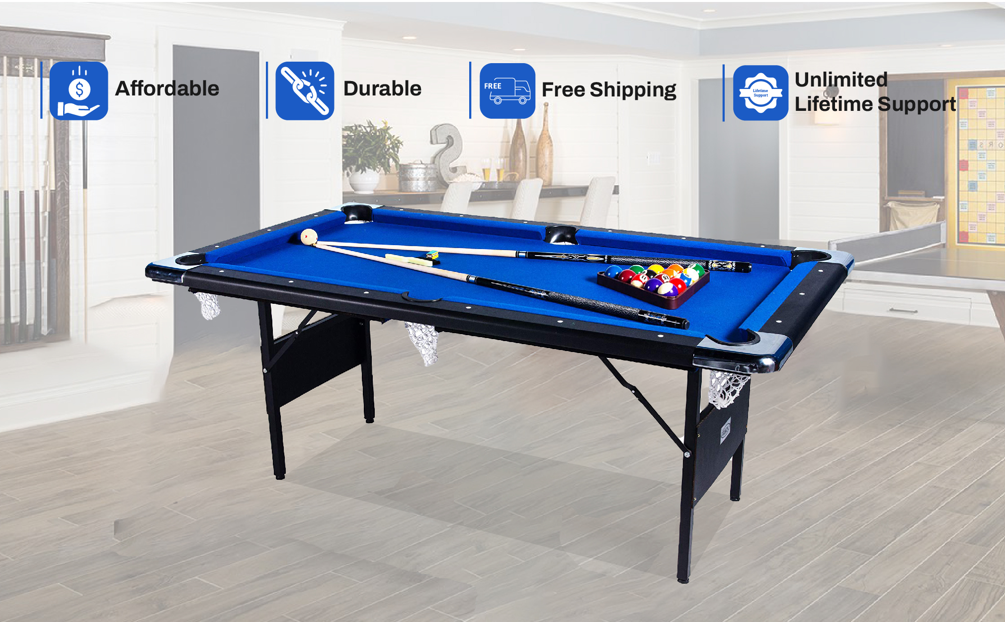 RACK Vega 6-Foot Folding Billiard/Pool Table (Blue) | RACK Pool Tables