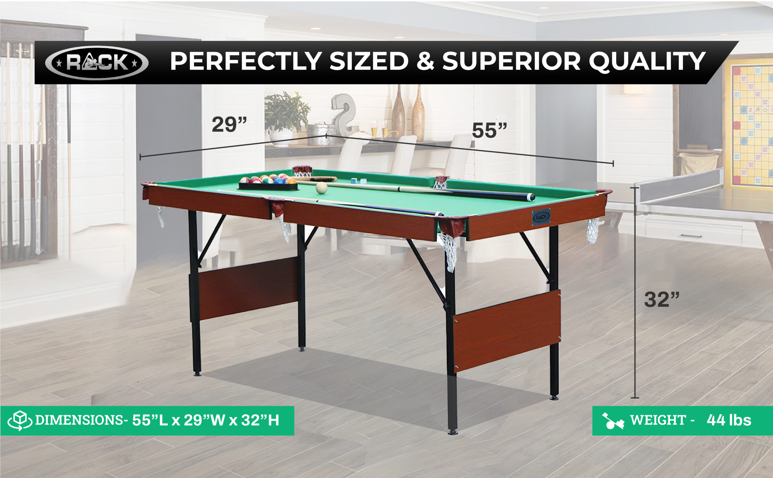 RACK Crux 55 in Folding Billiard/Pool Table (Green) | RACK Pool Tables