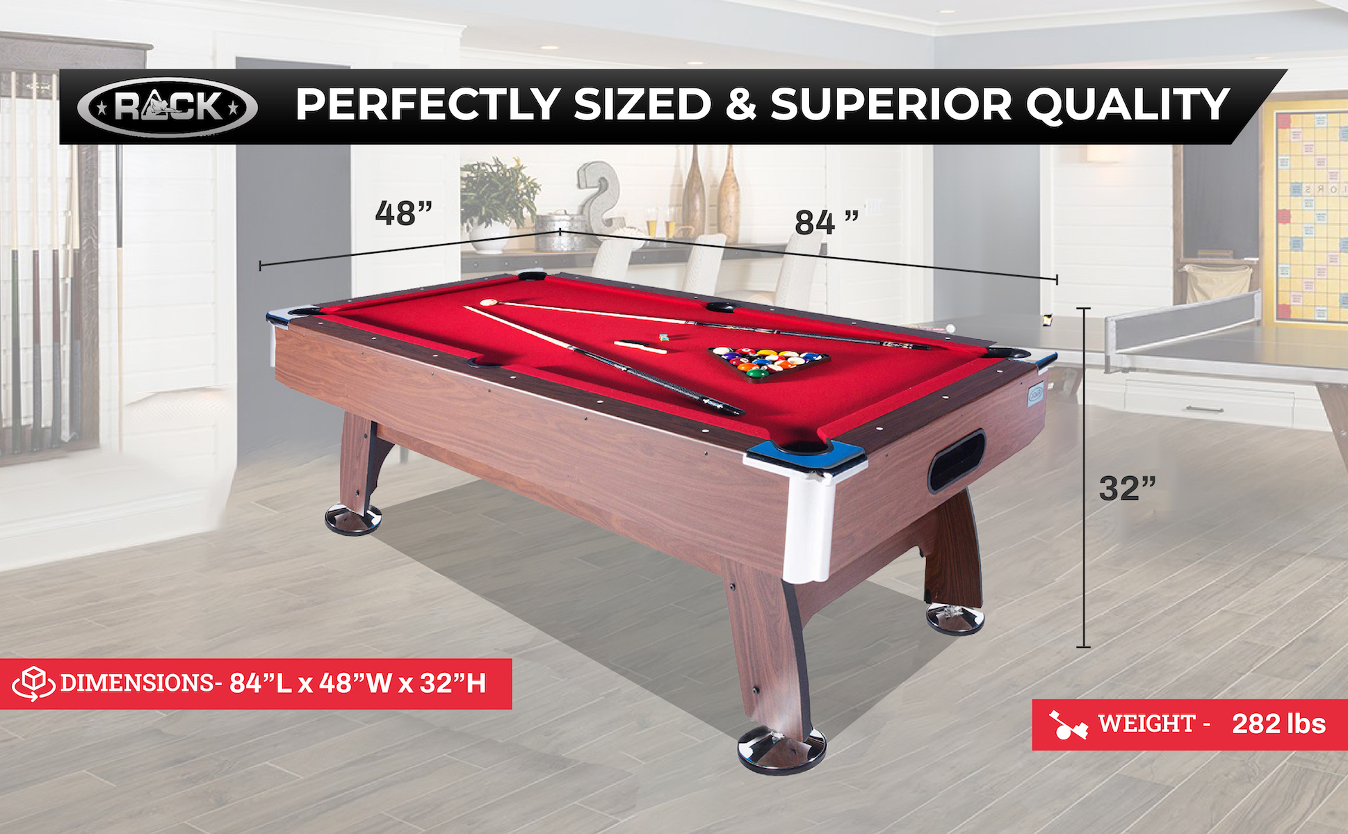 RACK Draco 7-Foot Billiard/Pool Table (Red Felt with Brown Body) – RACK ...