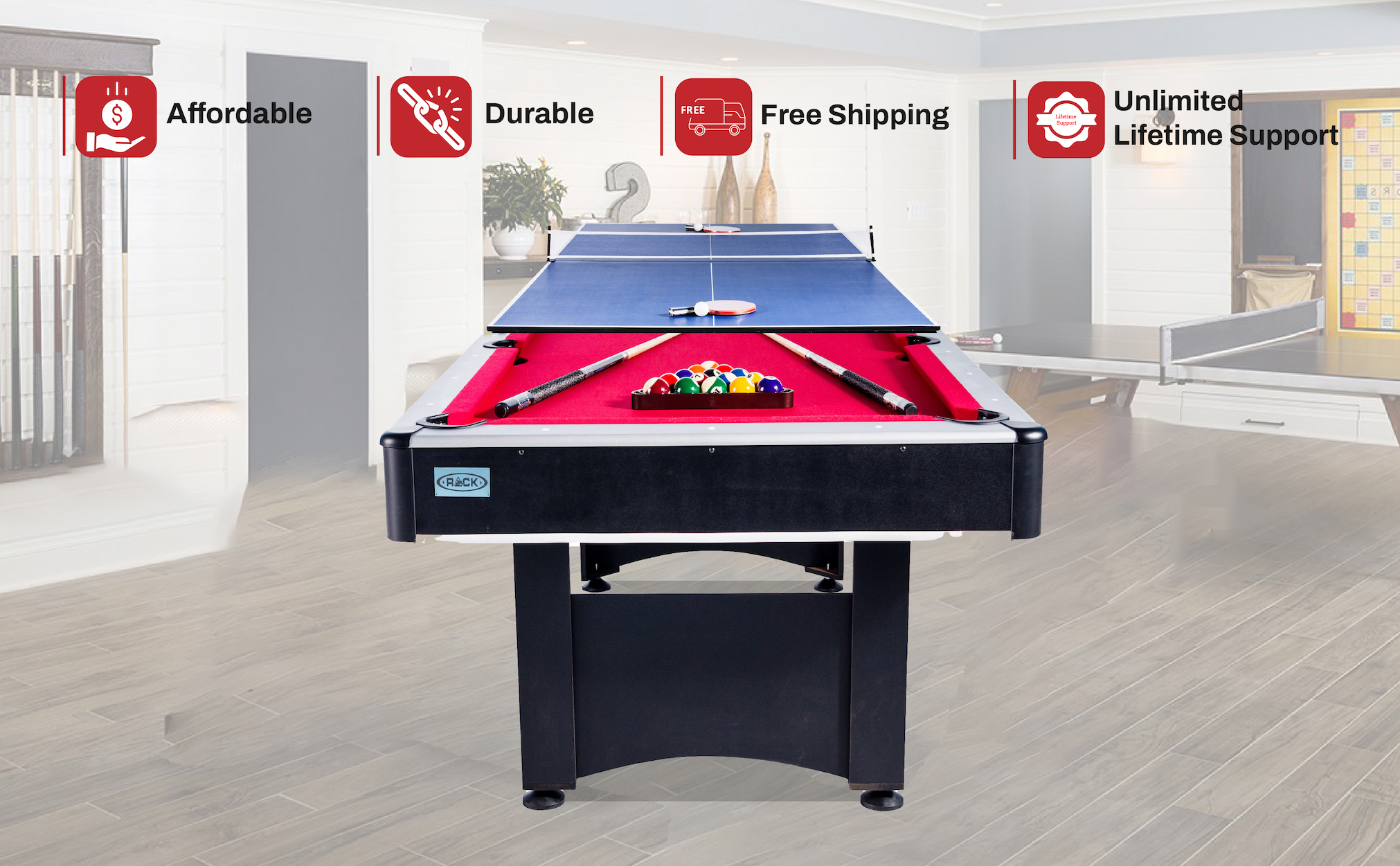 RACK Scorpius 7-Foot Multi Game Billiard/Pool with Table Tennis (Red ...