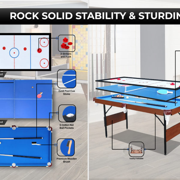 RACK Crucis 5.5-Foot Folding 3 in 1 Multi Game Billiard/Pool Table ...