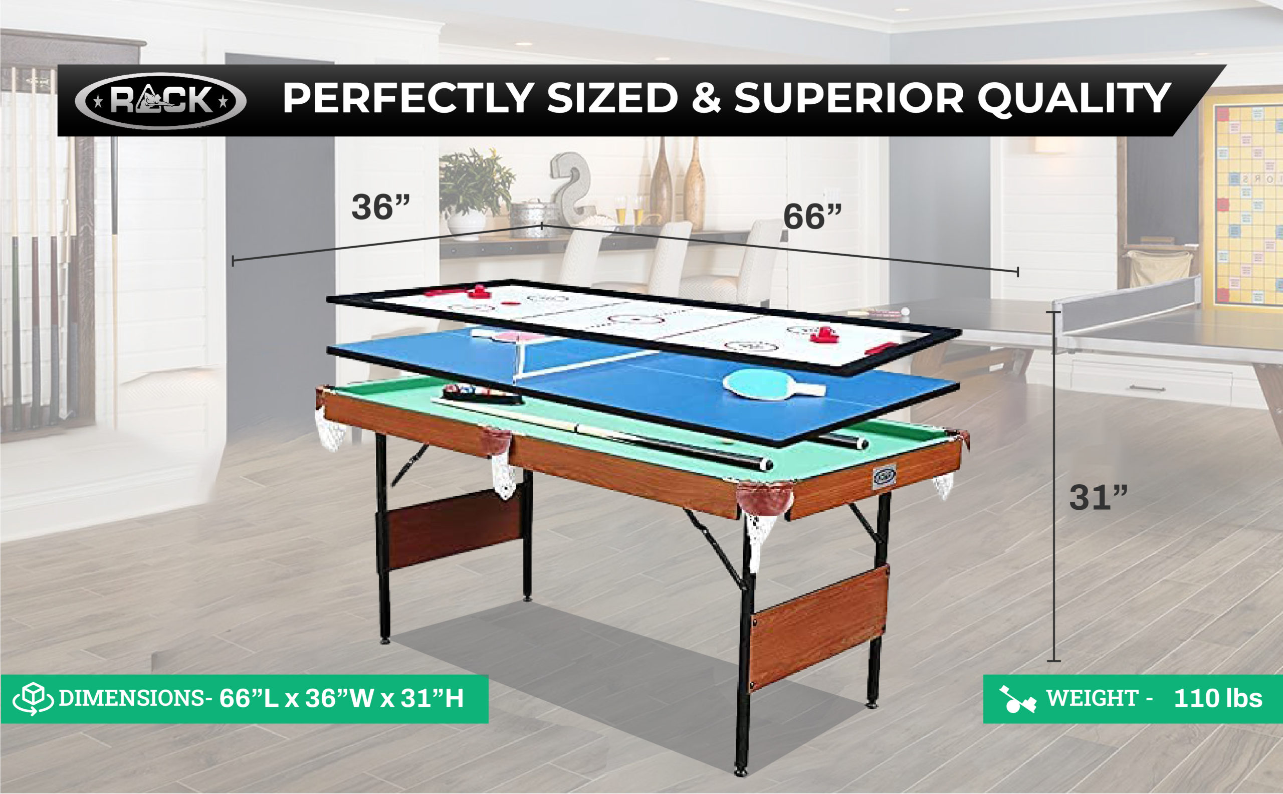 RACK Crucis 5.5-Foot Folding 3 in 1 Multi Game Billiard/Pool Table ...