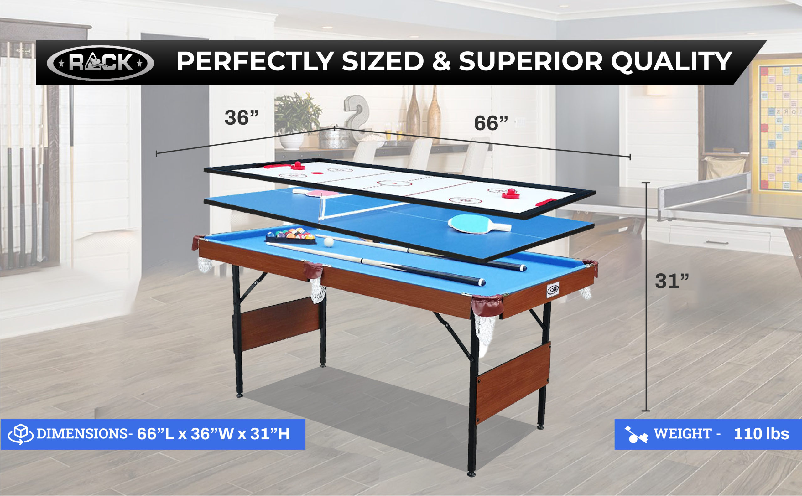 RACK Crucis 5.5-Foot Folding 3 in 1 Multi Game Billiard/Pool Table ...