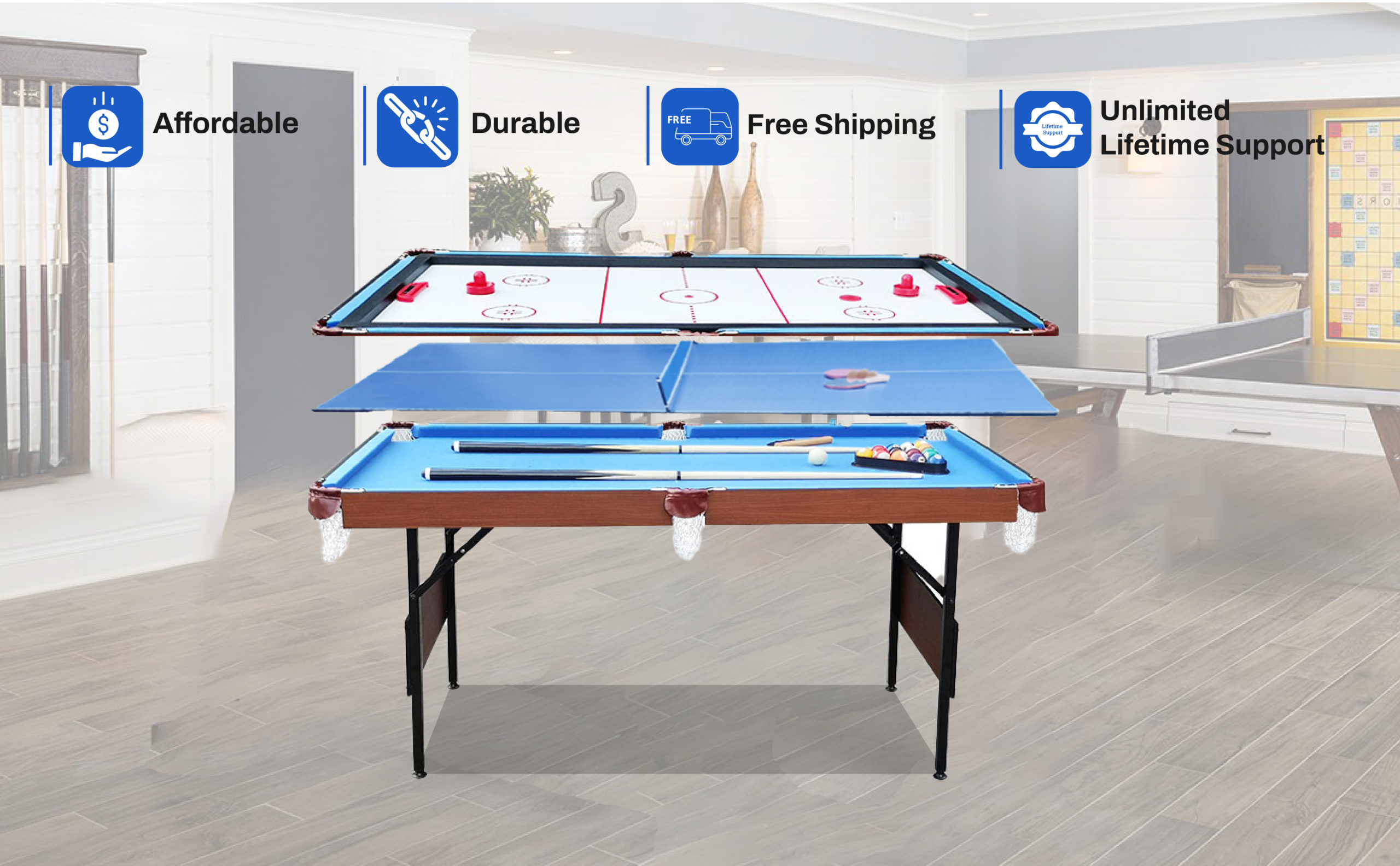 RACK Crucis 5.5-Foot Folding 3 in 1 Multi Game Billiard/Pool Table ...