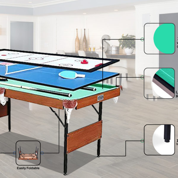 RACK Crux 55 in Folding Billiard/Pool Table (Green 3-in-1 Multi Game ...