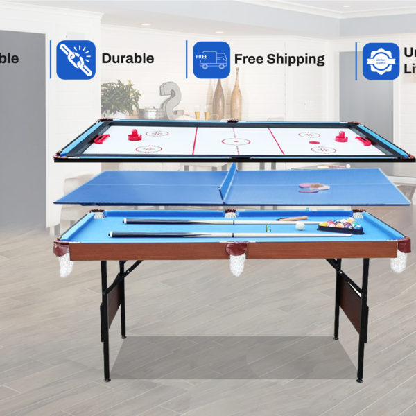 RACK Crux 55 in Folding Billiard/Pool Table (Blue 3-in-1 Multi Game ...