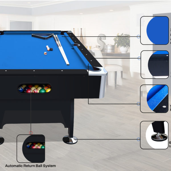 RACK Draco 7-Foot Tournament Billiard/Pool Table (Blue Felt with Black ...