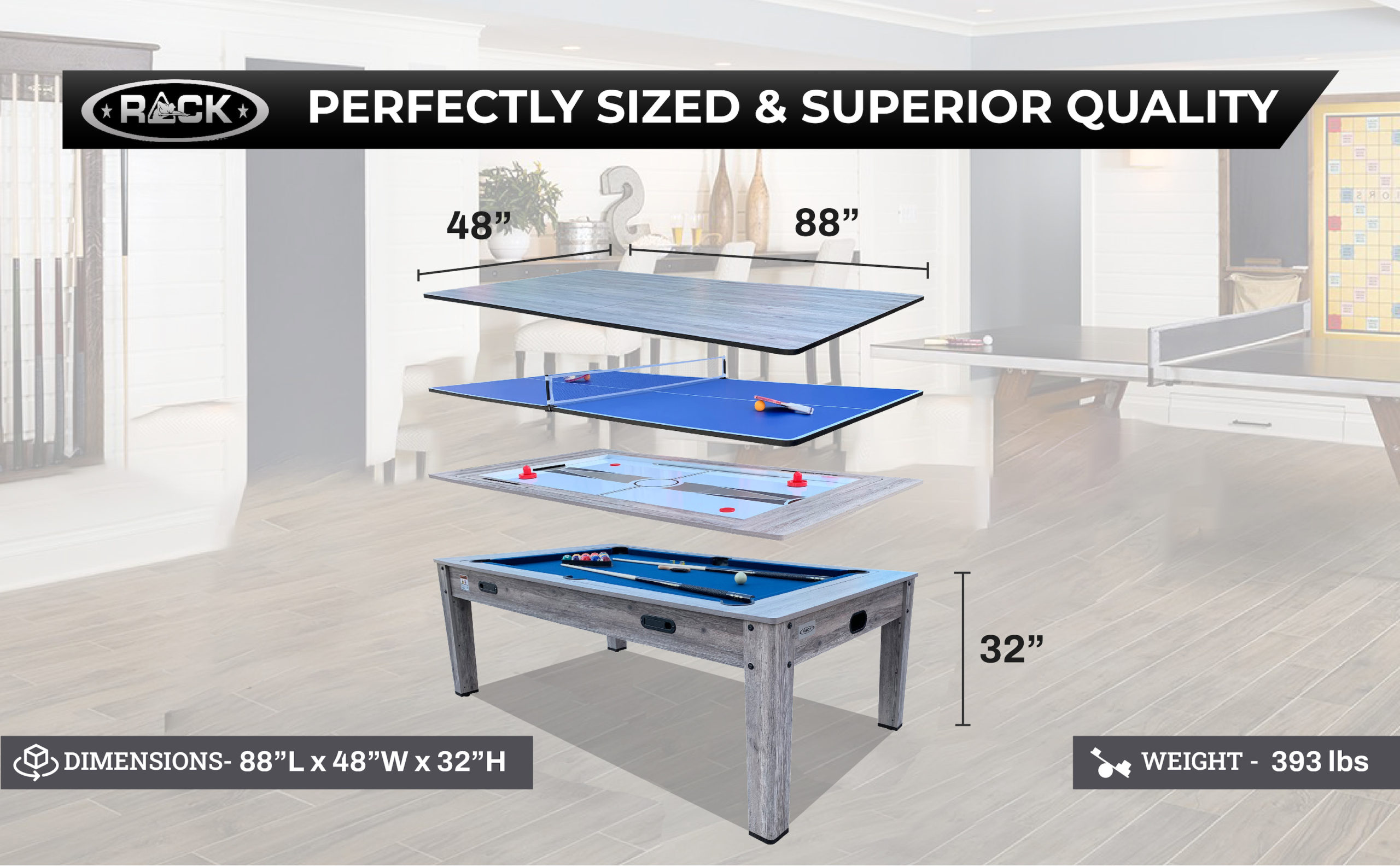 RACK Luxor 7.5-Foot 4-in-1 Multi-Game Swivel Billiard/Pool Table (Blue ...